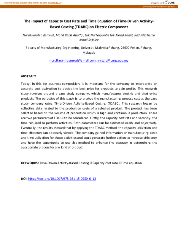 (PDF) The Impact of Capacity Cost Rate and Time Equation of Time-Driven ...