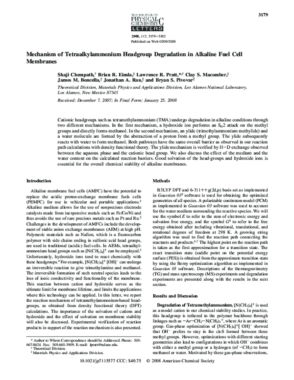 (PDF) Mechanism of Tetraalkylammonium Headgroup Degradation in Alkaline ...