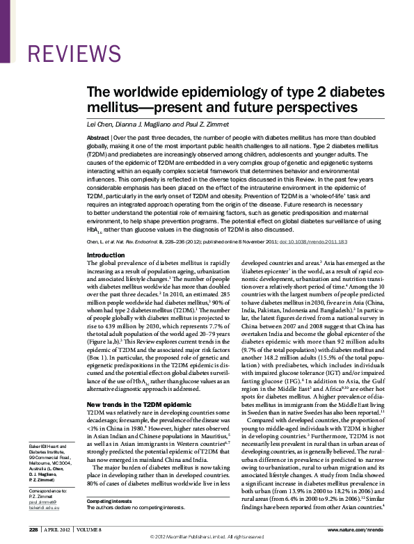 (PDF) The worldwide epidemiology of type 2 diabetes mellitus--present ...