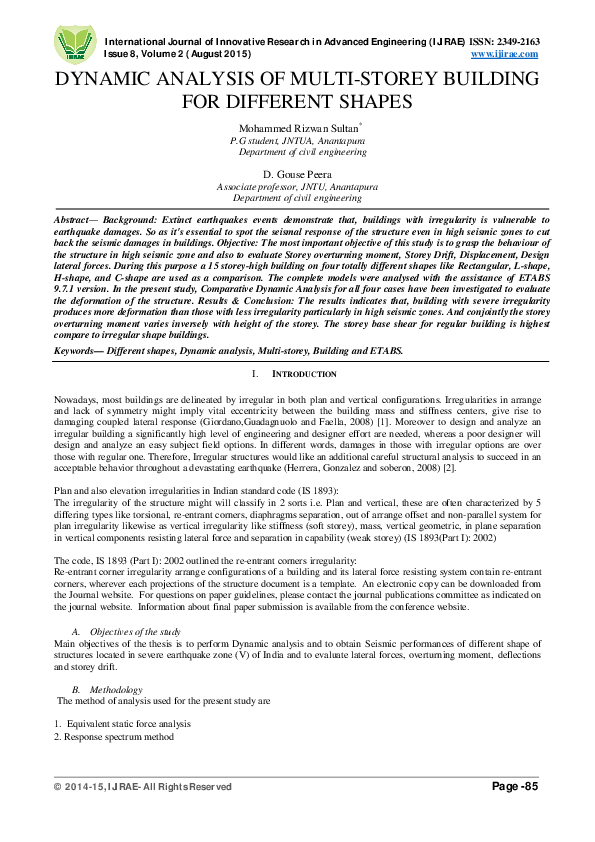(PDF) Dynamic Analysis of Multi-Storey Building for Different Shapes | gouse peera - Academia.edu