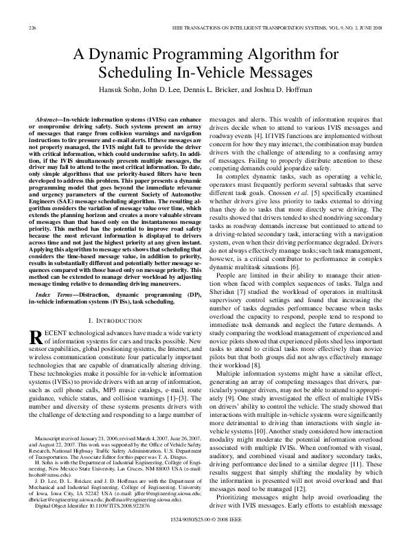 (PDF) A Dynamic Programming Algorithm for Scheduling In-Vehicle Messages