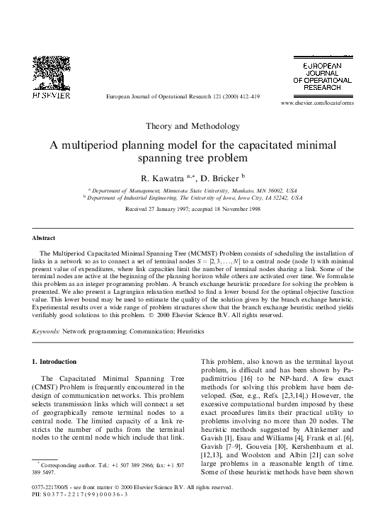 (PDF) A multiperiod planning model for the capacitated minimal spanning tree problem