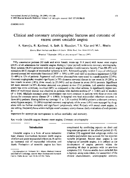 (PDF) Clinical and coronary arteriographic features and outcome of ...