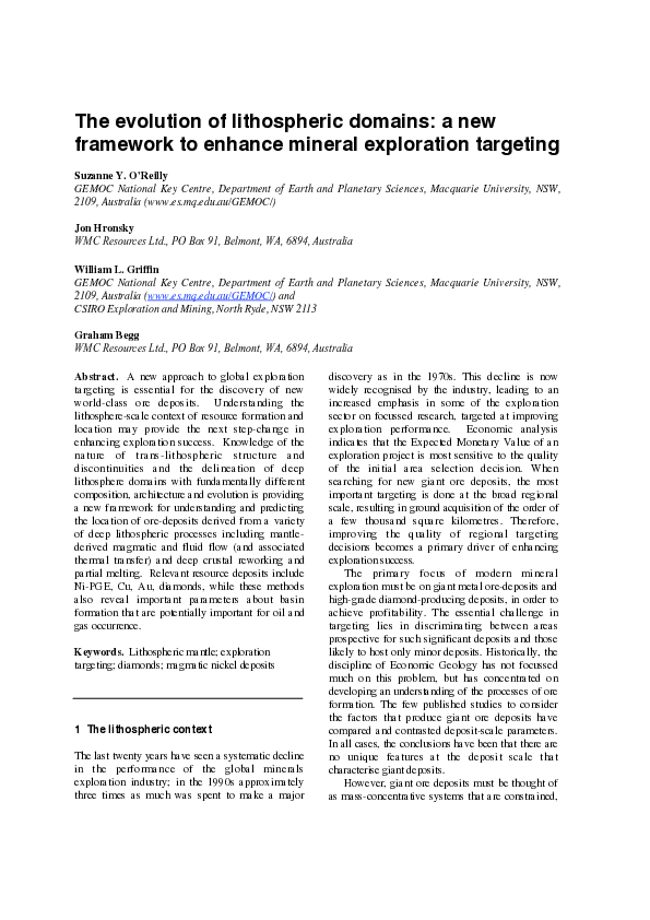 (PDF) The evolution of lithospheric domains: A new framework to enhance mineral exploration ...