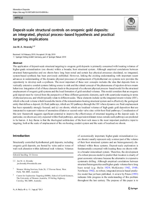 (PDF) Deposit-scale structural controls on orogenic gold deposits: an integrated, physical ...