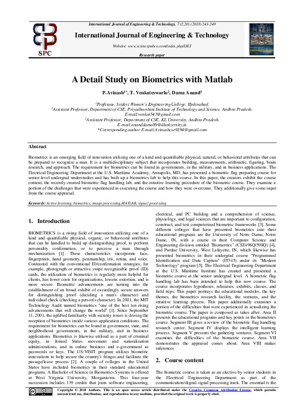 (PDF) A Detail Study on Biometrics with Matlab