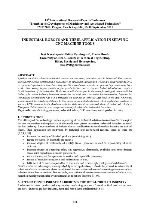 Pdf Industrial Robots And Their Application In Serving Cnc Machine Tools