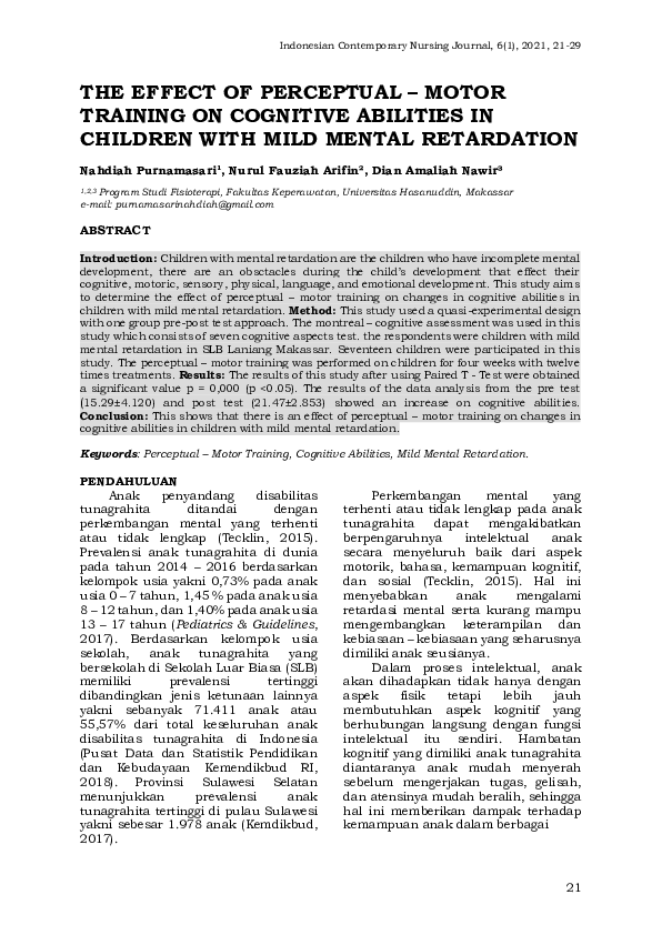 (PDF) The Effect of Perceptual – Motor Training on Cognitive Abilities ...