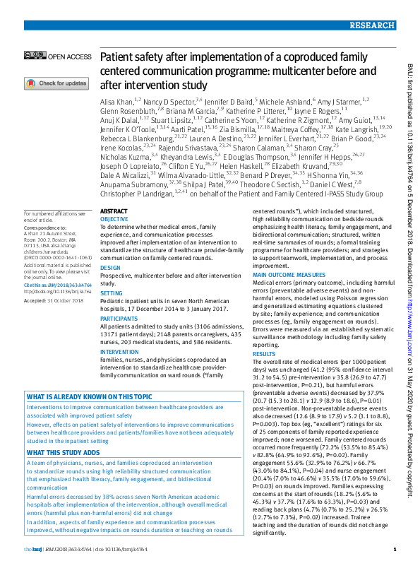 (PDF) Patient safety after implementation of a coproduced family ...
