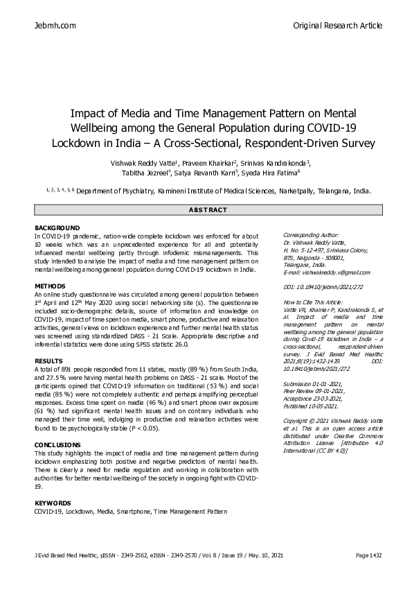 (PDF) Impact of Media and Time Management Pattern on Mental Wellbeing ...