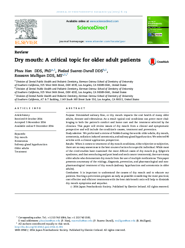 (PDF) Dry mouth: a critical topic for older adult patients