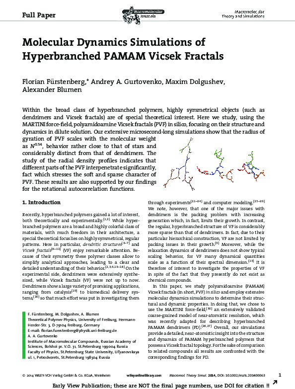 (PDF) Molecular Dynamics Simulations of a Hyperbranched Poly(ester ...