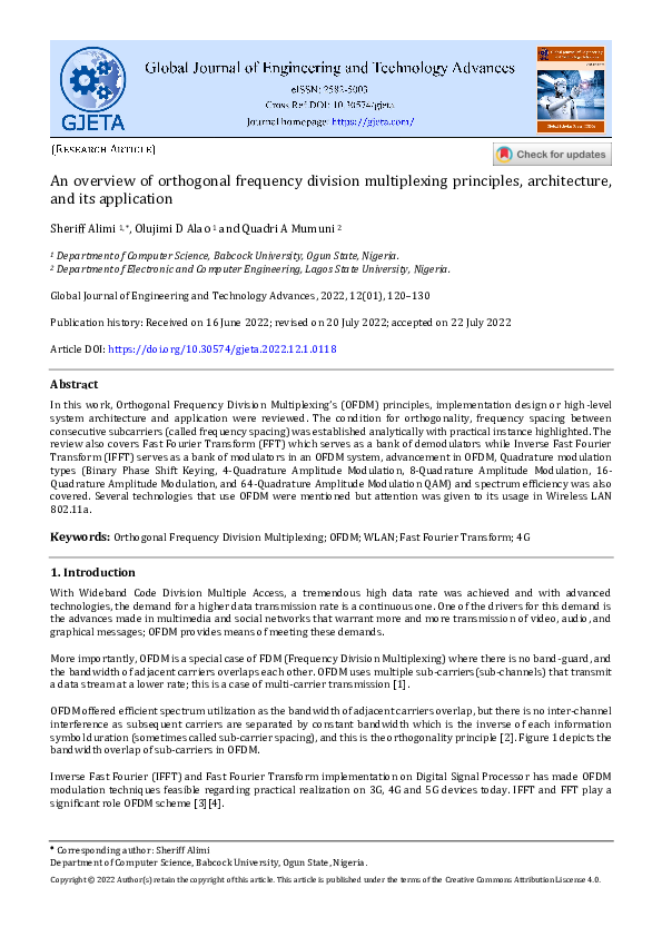 Pdf An Overview Of Orthogonal Frequency Division Multiplexing Principles Architecture And