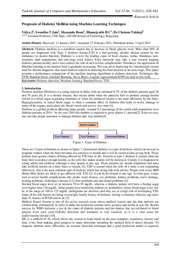 (PDF) Prognosis of Diabetes Mellitus using Machine Learning Techniques