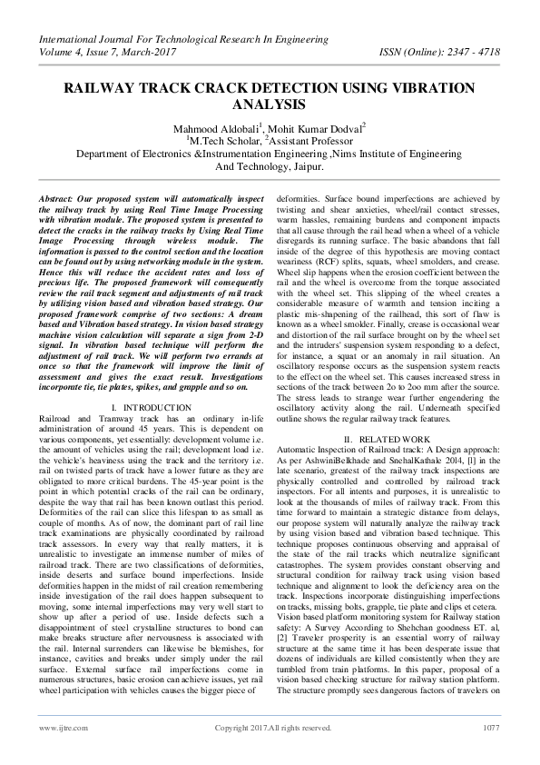 (PDF) Railway Track Crack Detection Using Vibration Analysis | Mohit ...