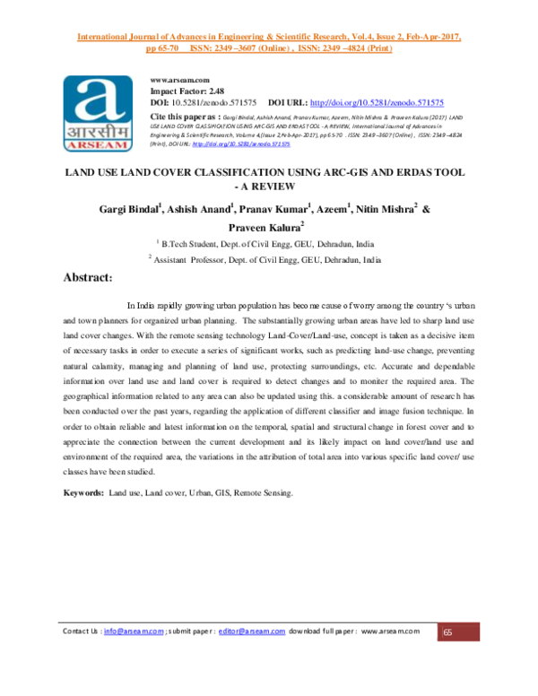 (PDF) Land Use Land Cover Classification Using Arc-Gis And Erdas Tool ...