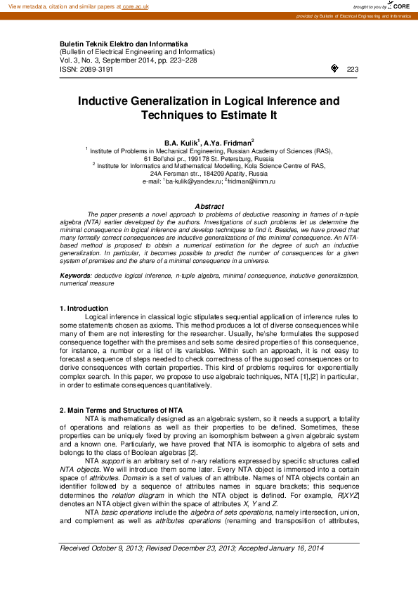 (PDF) Inductive Generalization in Logical Inference and Techniques to Estimate It