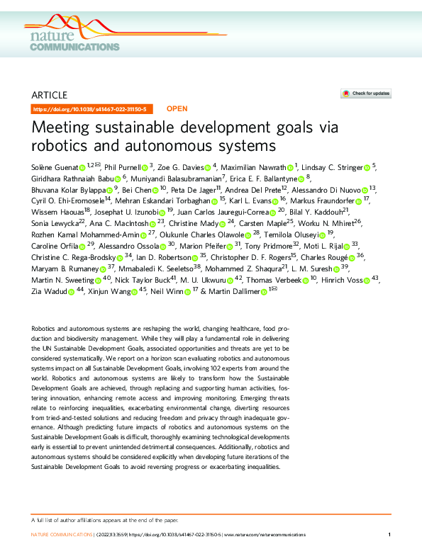 (PDF) Meeting sustainable development goals via robotics and autonomous systems
