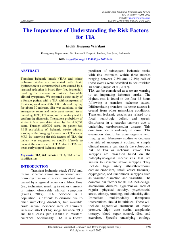 (PDF) The Importance of Understanding the Risk Factors for TIA