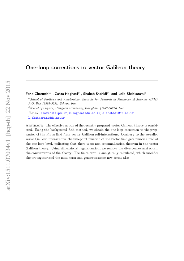 (PDF) One-loop corrections to vector Galileon theory