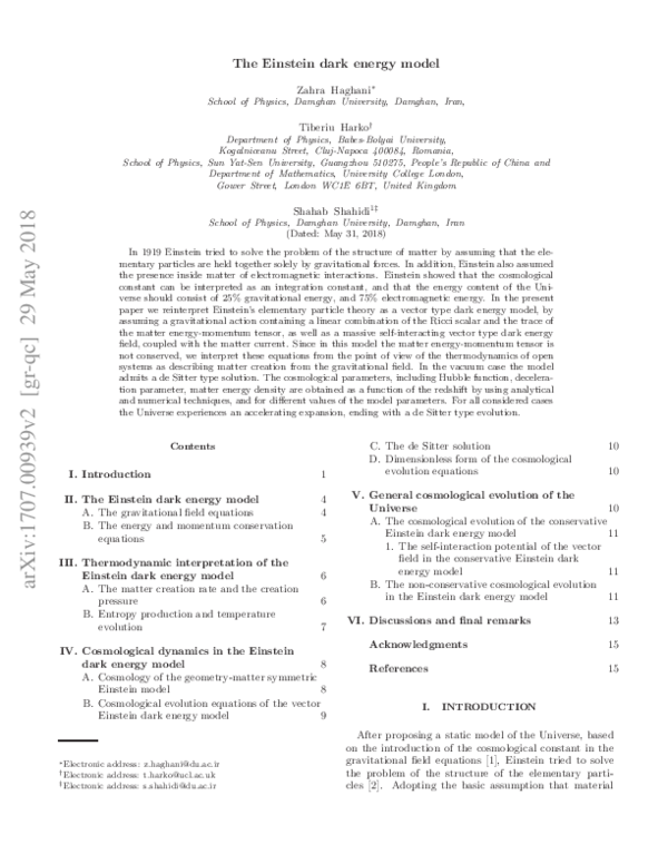 (PDF) The Einstein dark energy model