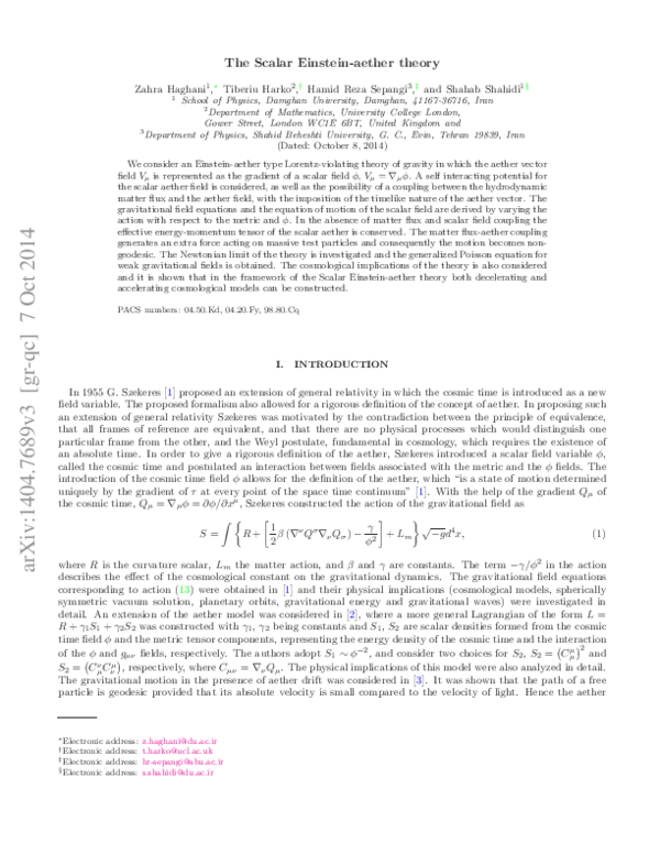 (PDF) Scalar Einstein-Aether theory