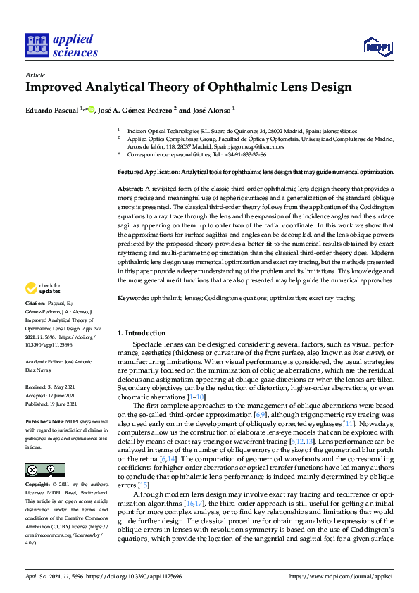 (PDF) Improved Analytical Theory of Ophthalmic Lens Design