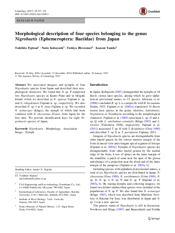 (PDF) Morphological description of four species belonging to the genus Nigrobaetis ...