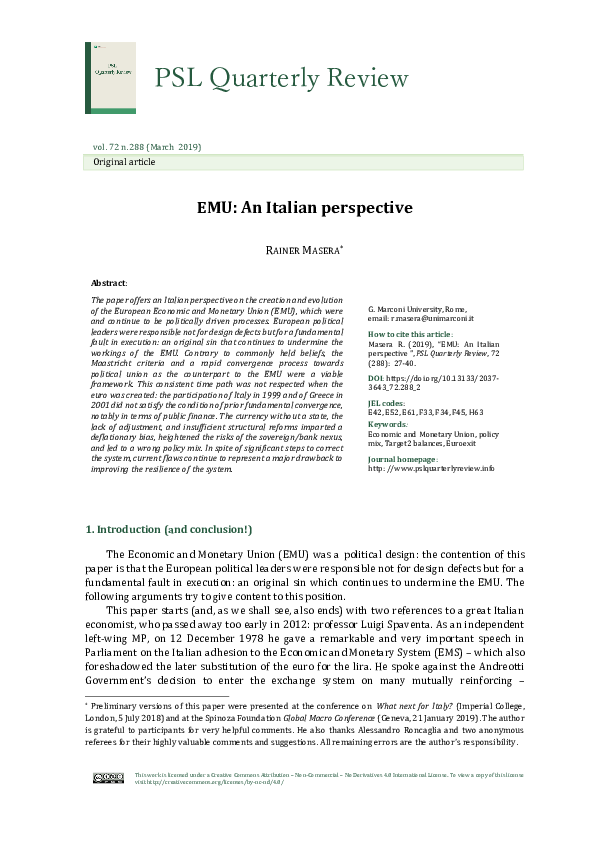 (PDF) EMU: An Italian perspective