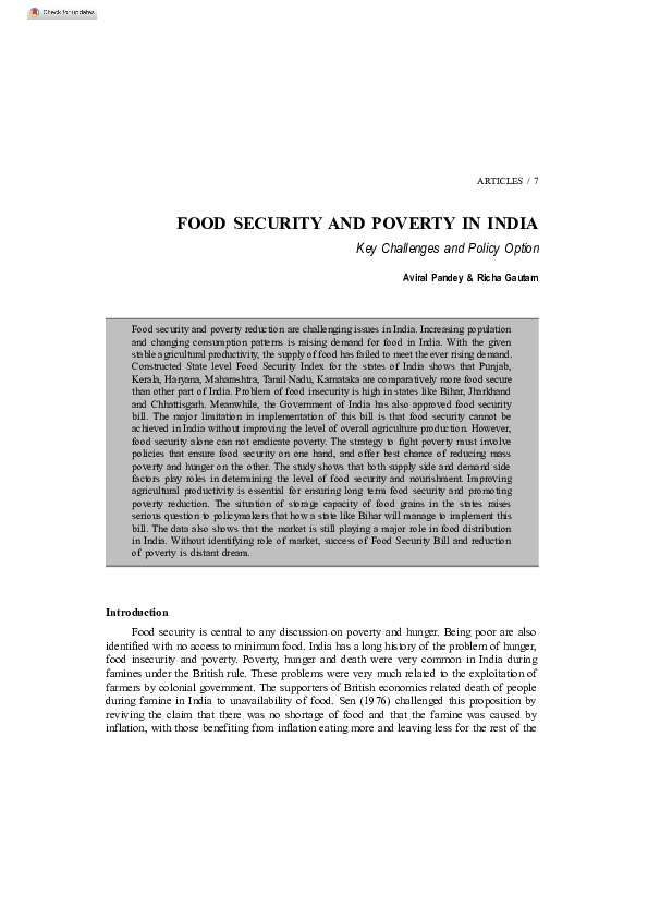 (PDF) Food Security and Poverty in India