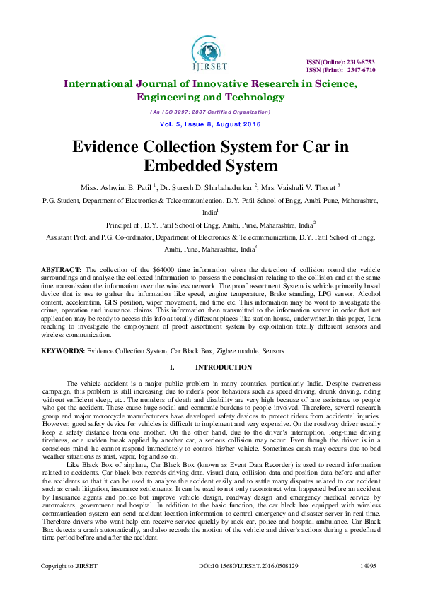 (PDF) Evidence Collection System for Car in Embedded System