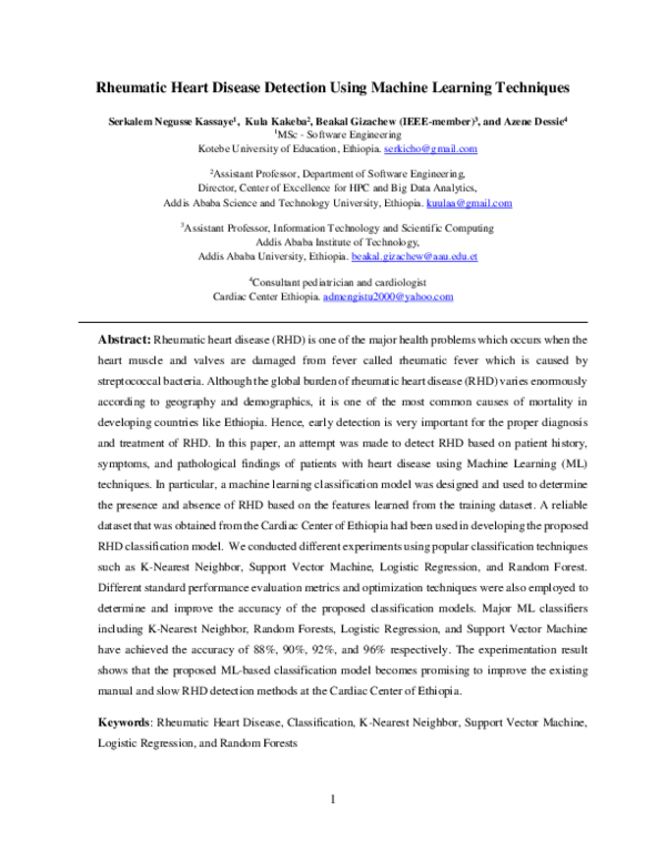 (PDF) Rheumatic Heart Disease Detection Using Machine Learning Techniques