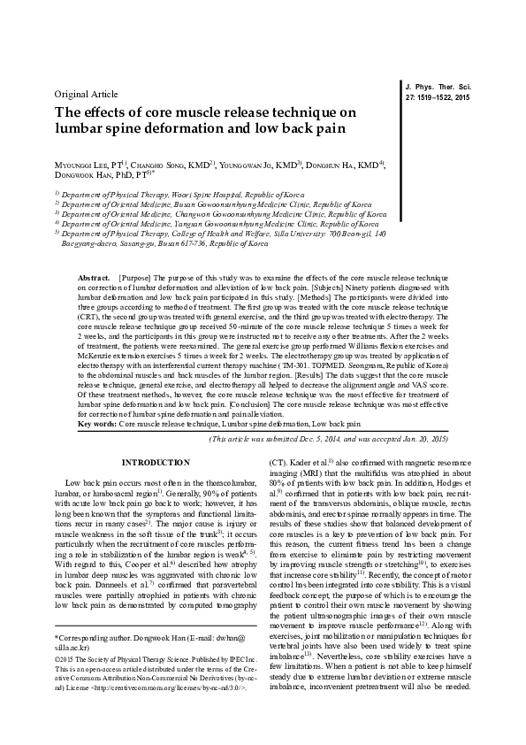 (PDF) The effects of core muscle release technique on lumbar spine ...