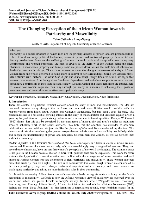 (PDF) The Changing Perception of the African Woman towards Patriarchy ...