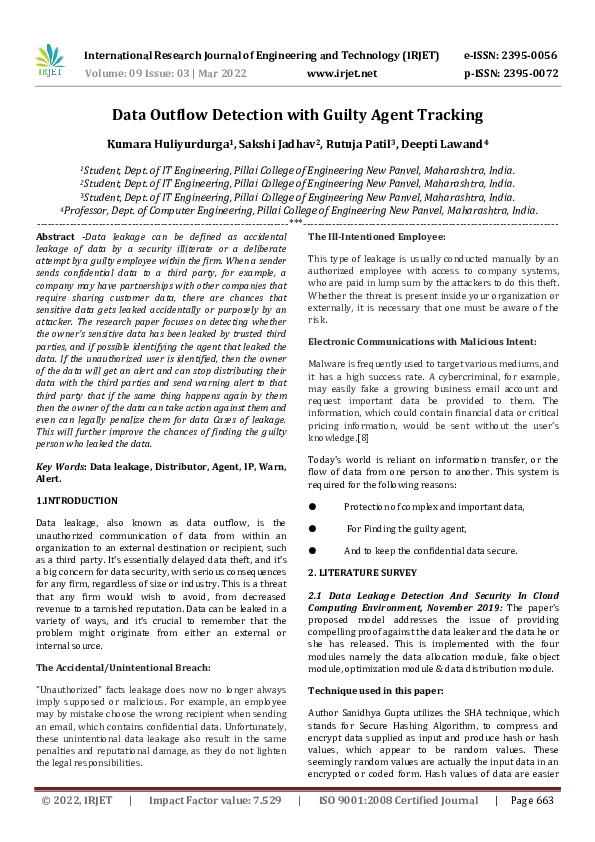 (PDF) Data Outflow Detection with Guilty Agent Tracking