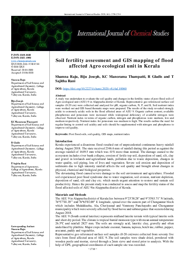 (PDF) Soil fertility assessment and GIS mapping of flood affected Agro ecological unit in Kerala ...
