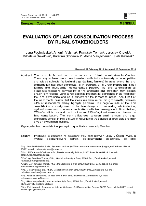 (PDF) Evaluation of Land Consolidation Process by Rural Stakeholders