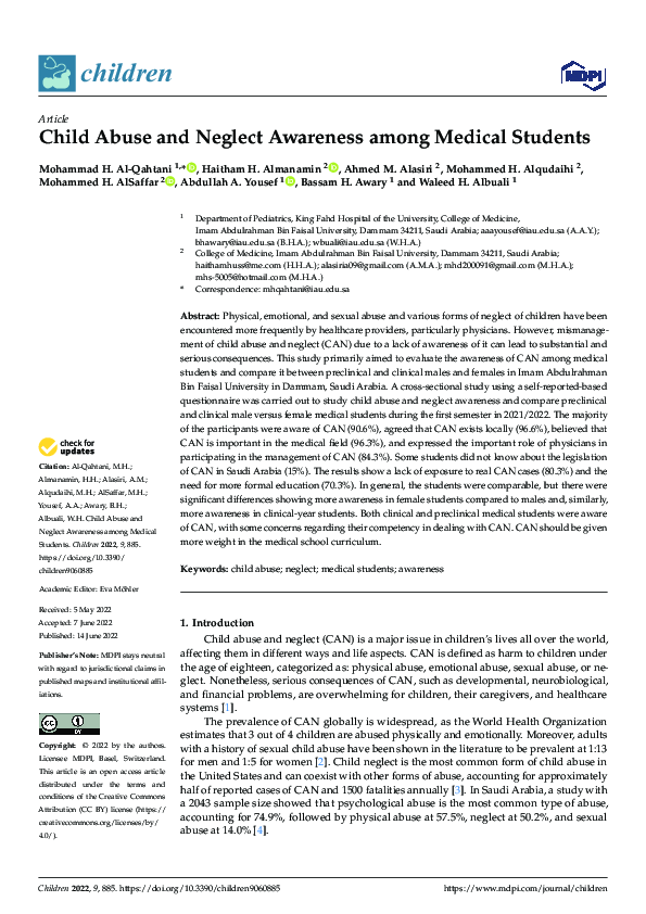 (PDF) Child Abuse and Neglect Awareness among Medical Students | Ahmed ...