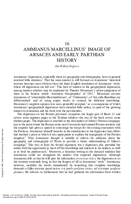 (PDF) Ammianus Marcellinus' Image of Arsaces and Early Parthian History