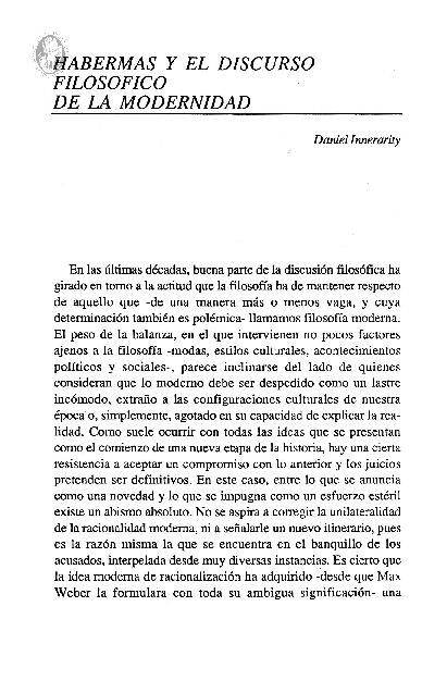 (PDF) Habermas y el discurso filosófico de la modernidad