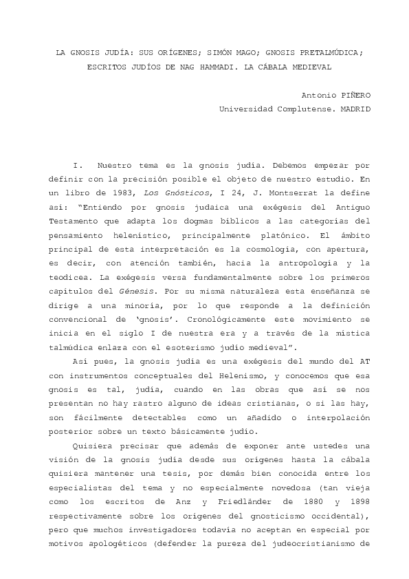 (DOC) La Gnosis judía. Sus orígenes: Simón Mago; Gnosis pretalmúdica ...