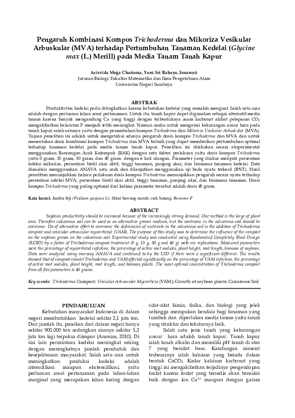 (PDF) Pengaruh Kombinasi Kompos Trichoderma dan Mikoriza Vesikular Arbuskular (MVA) terhadap ...