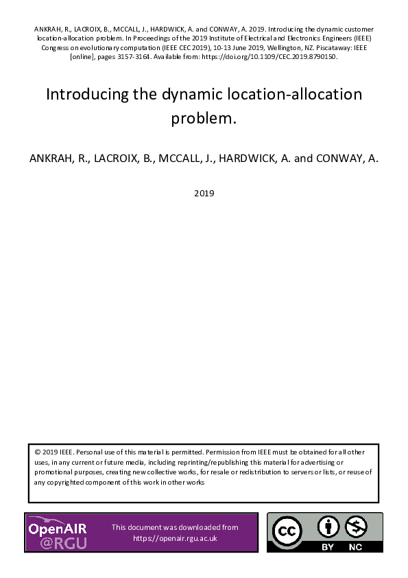(PDF) Introducing the Dynamic Customer Location-Allocation Problem