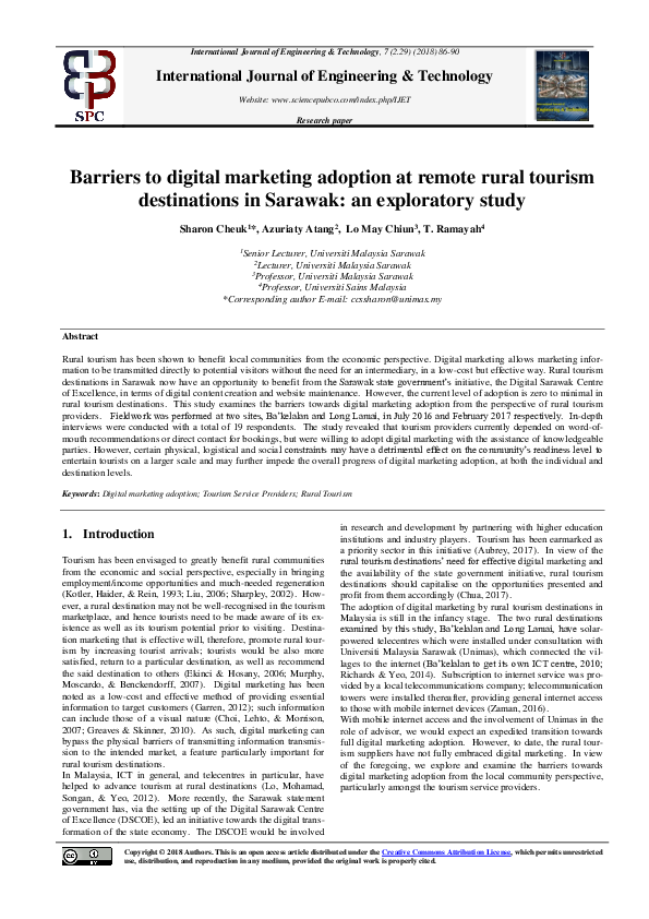 (PDF) Barriers to digital marketing adoption at remote rural tourism destinations in Sarawak: an ...