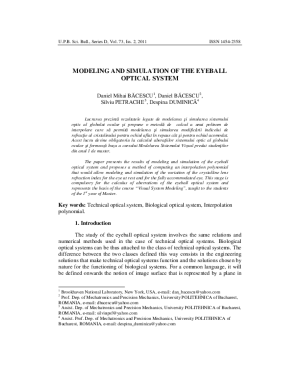 (PDF) Modeling and Simulation of the Eyeball Optical System