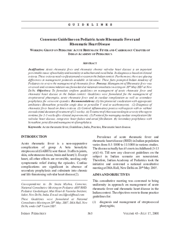 (PDF) Consensus guidelines on pediatric acute rheumatic fever and ...
