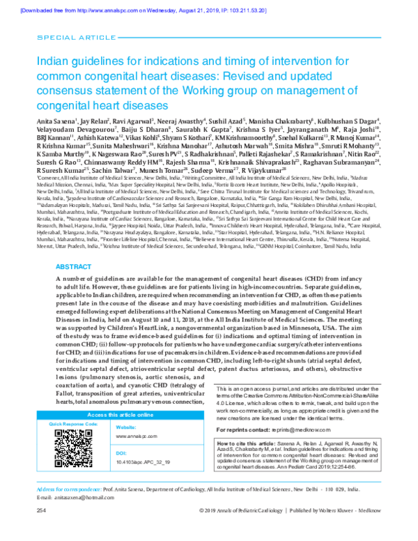 (PDF) Indian guidelines for indications and timing of intervention for common congenital heart ...