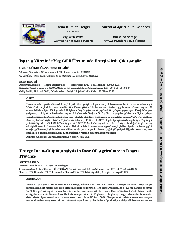 (PDF) Energy Input-Output Analysis in Rose Oil Agriculture in Isparta ...