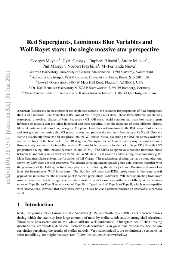 (PDF) Red Supergiants, Luminous Blue Variables and Wolf-Rayet stars ...