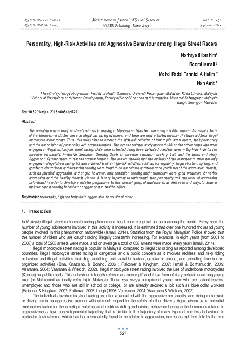 (PDF) Personality, High-Risk Activities and Aggressive Behaviour among ...